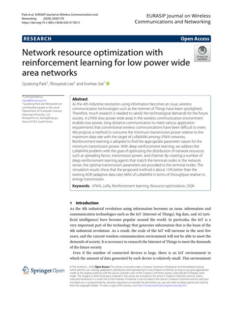 Network Resource Optimization With Reinforcement Learning For Low Power Wide Area Networks Pdf