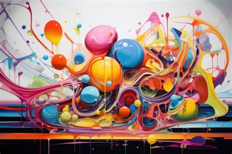 Vibrant 3d Illustration Of Dynamic Splashes And Spheres In A Colorful Composition Stock