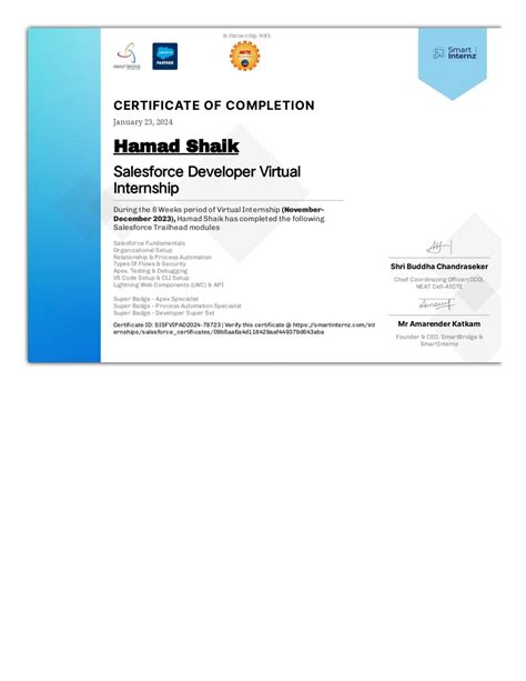 Finished Salesforce Developer Internship Hamad Shaik Posted On The