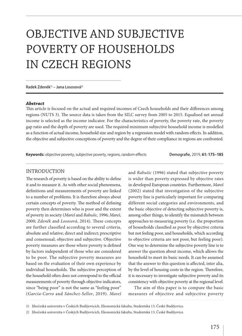 Pdf Objective And Subjective Poverty Of Households In Czech Regions