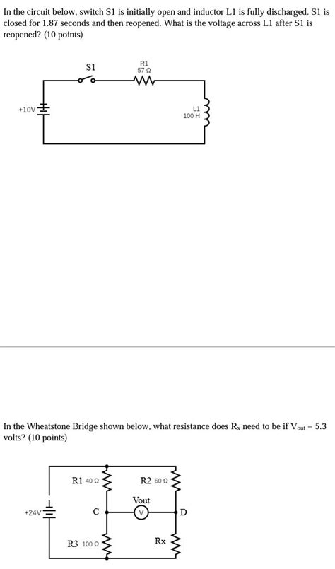solved in the circuit below switch s1 is initially open and