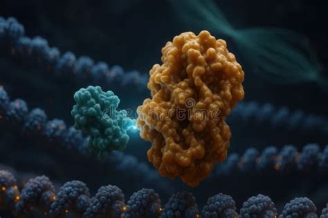 A Detailed 3d Rendering Of Protein Molecules Interacting Within A