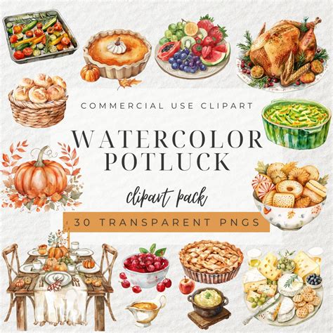 Watercolor Potluck Clipart Thanksgiving Clipart Pumpkin Clipart Fall