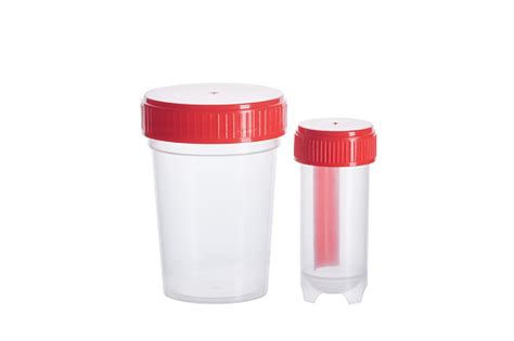 생체 재료 채취용 일회용 용기 소변 및 대변 검체용 밀폐 용기 의료 실험실 장비 대변 및 소변 분석용 투명 멸균 의료 용기 빨간 뚜껑 배설물에 대한 스톡 사진 및 기타