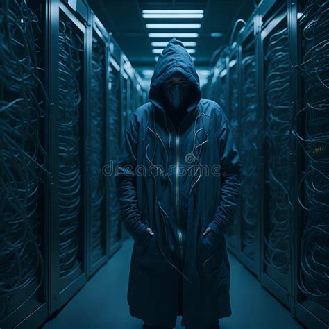 Dangerous Hacker Steal Data In A Server Room Web Security Concept Stock Illustration