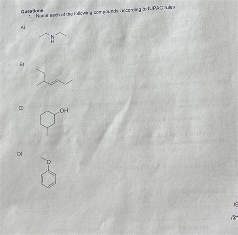 Solved 1. Name each of the following compounds according to | Chegg.com