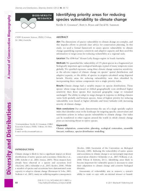 Pdf Identifying Priority Areas For Reducing Species Vulnerability To