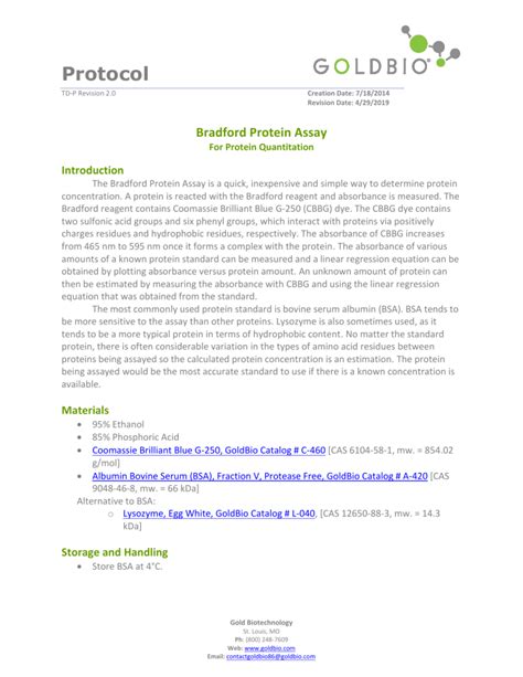 Bradford Protein Assay Protocol Goldbio