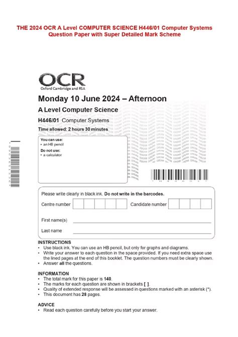 THE 2024 OCR A Level COMPUTER SCIENCE H446/01 Computer Systems Question ...