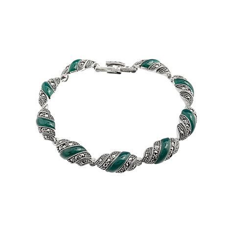 Серебряный браслет с хризопразами и марказитом swarovski SERGEY ...