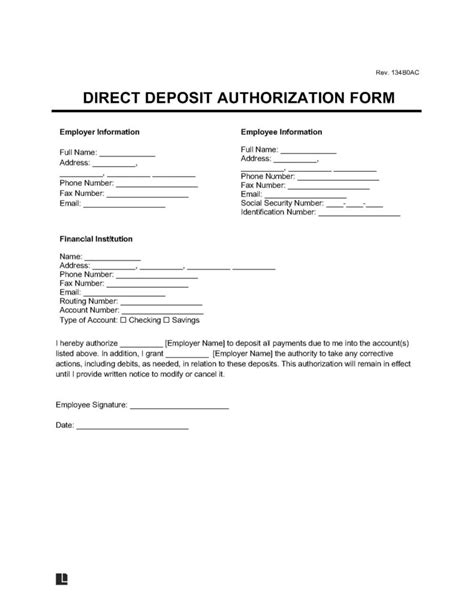 Authorization Form For Payroll Direct Deposit At Mike Gloss Blog