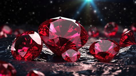 고급스러운 3d 렌더링 반짝이는 루비와 다이아몬드가 검정색 배경에 설정되어 있습니다 루비 보석 귀중한 배경 일러스트 및