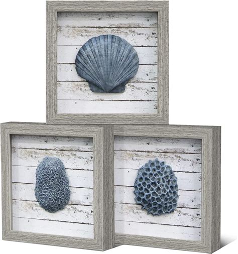 Beach Decor Seashell Wall Art Rustical 3d Dark Blue