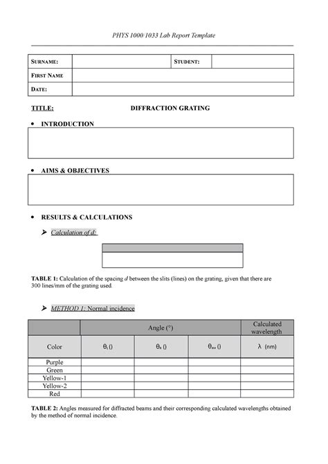 Exp06 Diffraction Grating Lab Report Template Phys 1000 1033 Lab