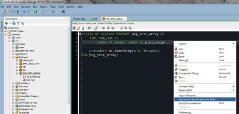 oracle sql developer pl sql packages trick synchronize