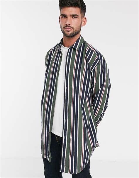 Asos Design Oversized Stripe Shirt In Longline Asos