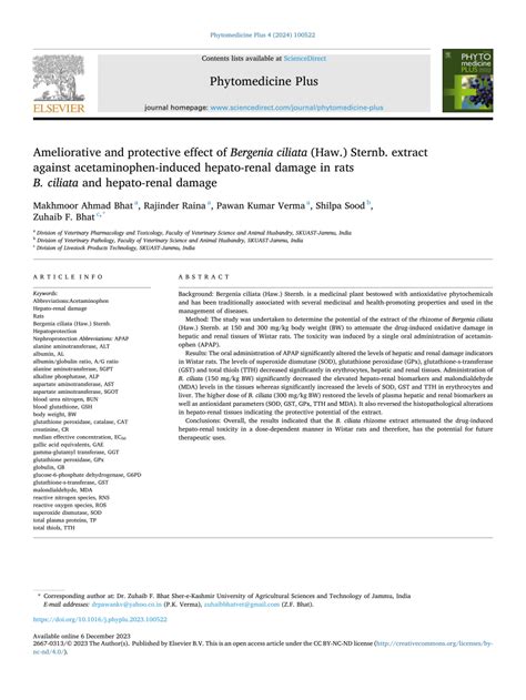 Pdf Ameliorative And Protective Effect Of Bergenia Ciliata Haw Sternb Extract Against