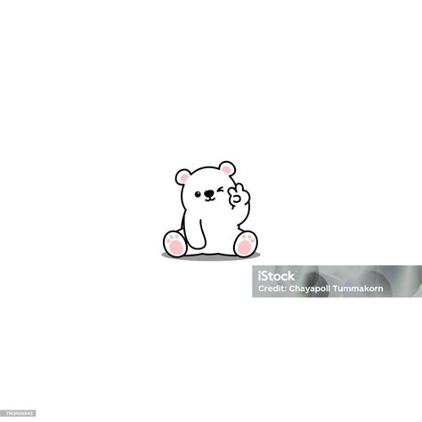 귀여운 북극곰 표시 V 기호 손과 윙크 눈 만화 아이콘 벡터 일러스트 레이 션 개념에 대한 스톡 벡터 아트 및 기타 이미지 개념 검은색 곰 Istock