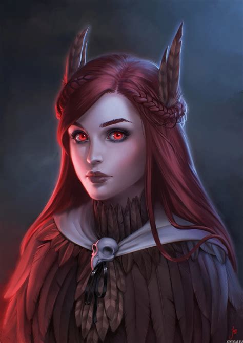 Картина девушки с рогатыми ушами и серьезным выражением лица Скачать