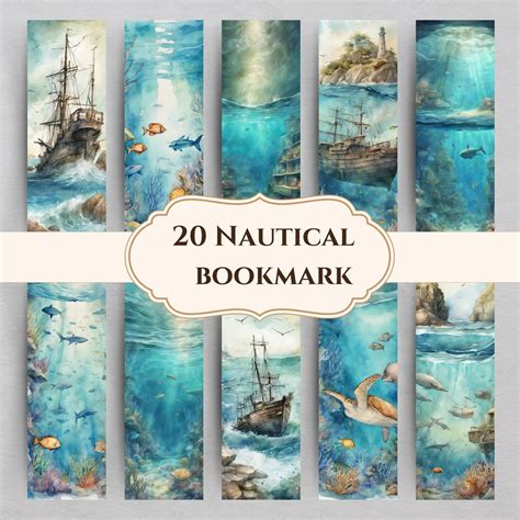 Nautical Bookmark Printable Book Lovers Designs Ocean Digital Letter