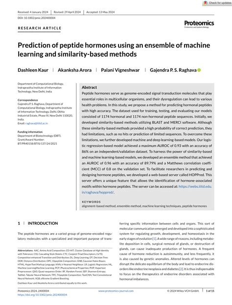 Pdf Prediction Of Peptide Hormones Using An Ensemble Of Machine Learning And Similarity Based