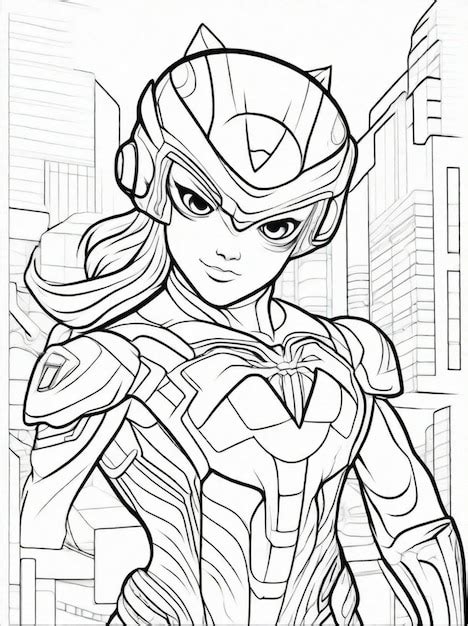 어린이 애니메이션 슈퍼히어로 라인 아트를 위한 컬러링 페이지 프리미엄 사진