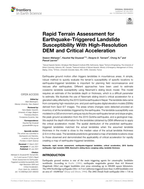 Pdf Rapid Terrain Assessment For Earthquake Triggered Landslide Susceptibility With High