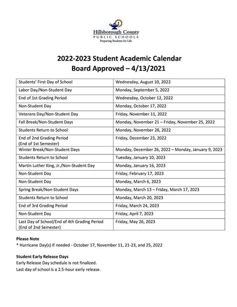 2022 23 Hillsborough County Public School Calendar Highlights Tampa