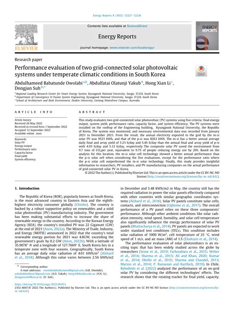 Pdf Performance Evaluation Of Two Grid Connected Solar Photovoltaic Systems Under Temperate