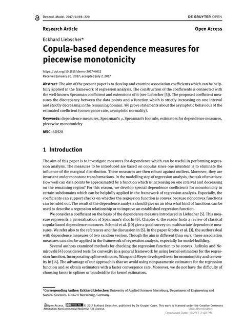 Pdf Copula Based Dependence Measures For Piecewise Monotonicity