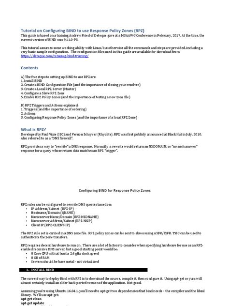 tutorial on configuring bind to use response policy zones rpz pdf