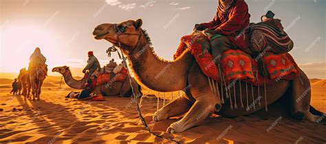 Premium Photo People Riding On A Camel In The Desert