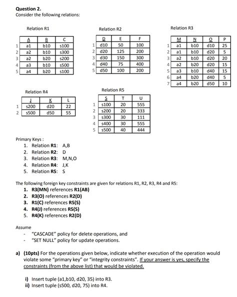 question 2 consider the following relations