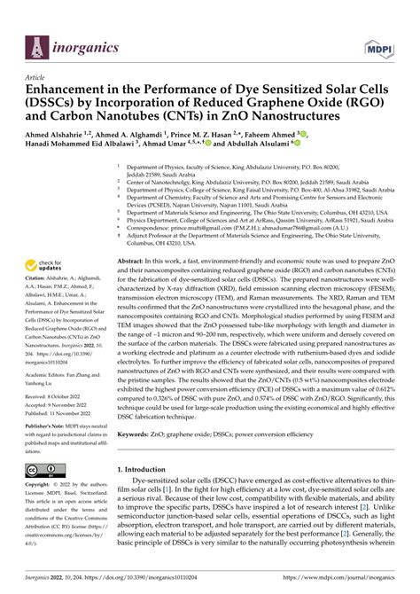Pdf Enhancement In The Performance Of Dye Sensitized Solar Cells