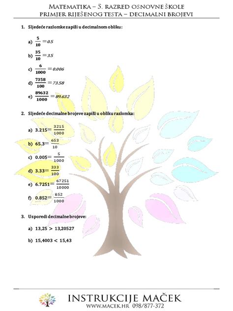 5 Razred Matematika Rijeseni Testovi Decimalnibrojevi Instrukcije Macek
