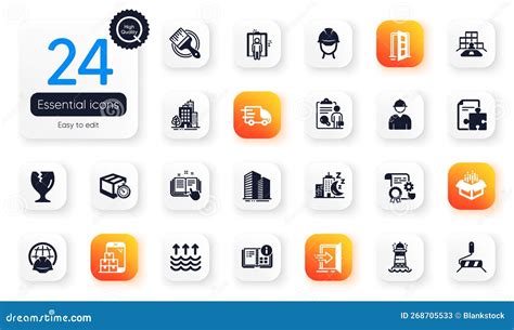 Set Of Industrial Flat Icons Technical Documentation Night City And