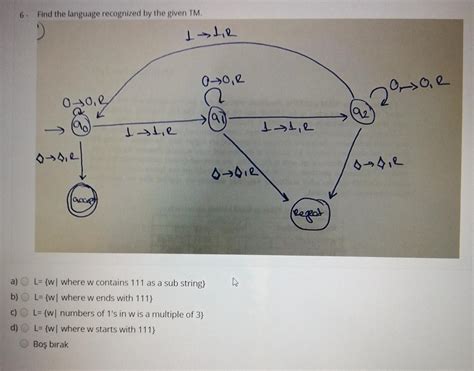 Solved 6 Find The Language Recognized By The Given Tm A
