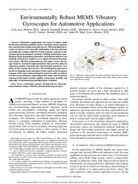 Pdf Environmentally Robust Mems Vibratory Gyroscopes For Automotive Applications