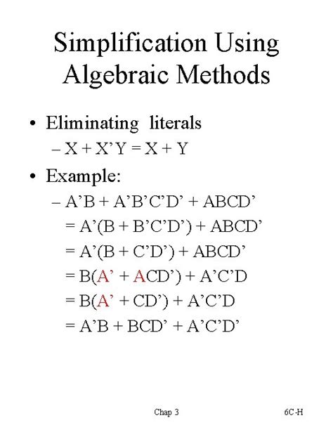 Lecture Algebraic Simplification Consensus Theorem XY XZ