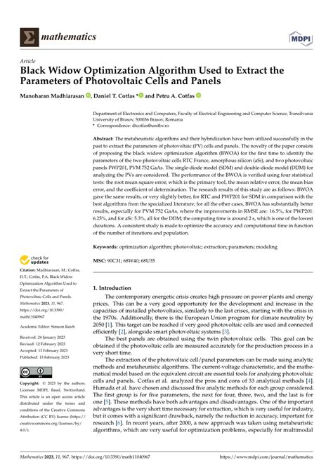 Pdf Black Widow Optimization Algorithm Used To Extract The Parameters