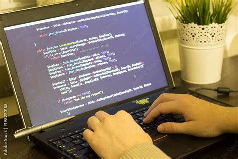 Web Developer Typing A Php Program On Keyboard Digital Technology