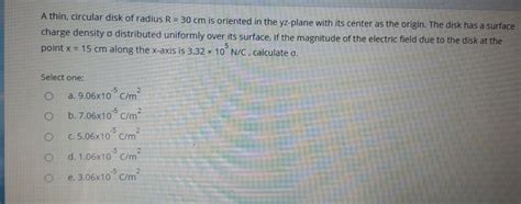 Solved A Thin Circular Disk Of Radius R Cm Is Oriented Chegg