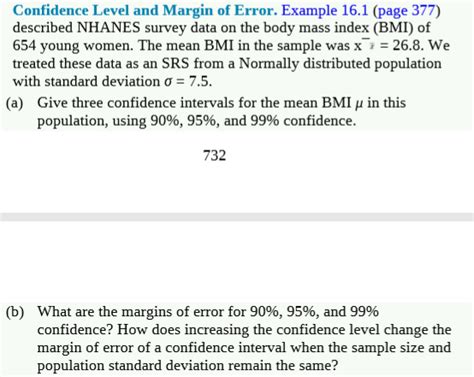 Solved Confidence Level And Margin Of Error Example Chegg