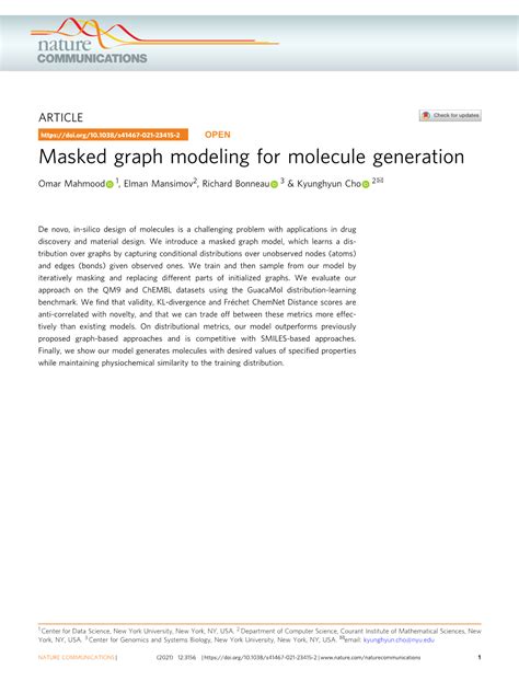 Masked Graph Modeling For Molecule Generation Omar Mahmood 1 Elman