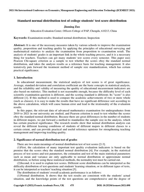 Standard Normal Distribution Test Of College Students Test Score