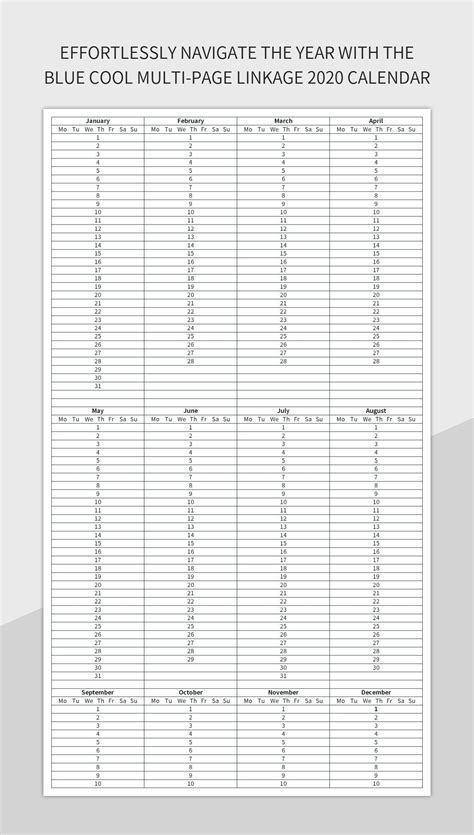Effortlessly Navigate The Year With The Blue Cool Multi Page Linkage 2020 Calendar Excel