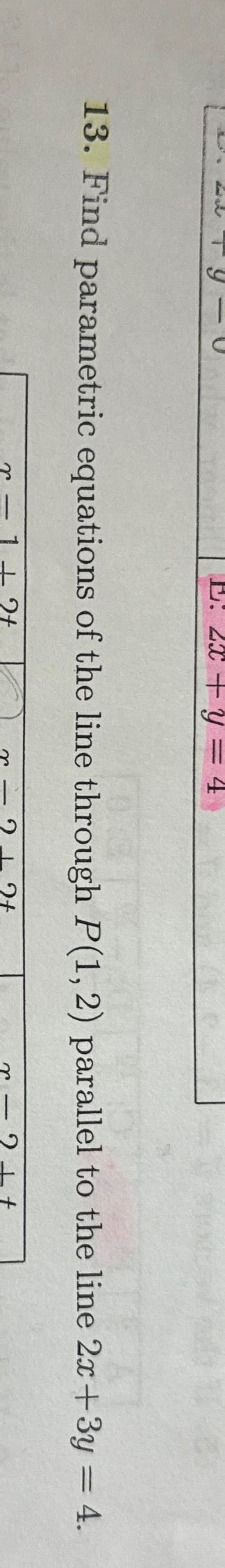 solved find parametric equations of the line through p 1 2