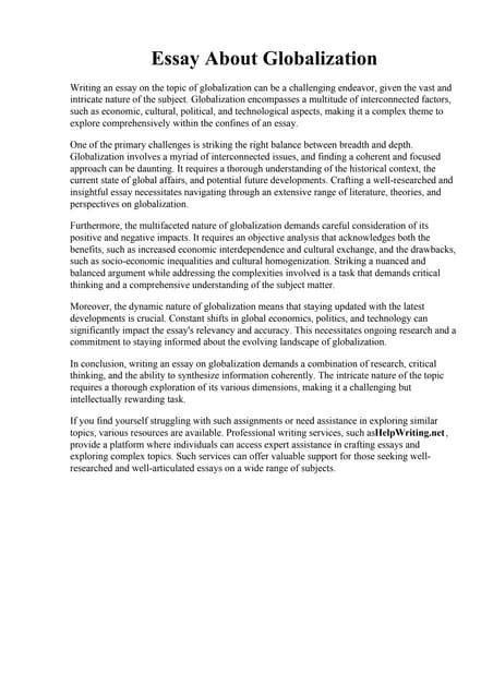 Essay About Globalization Globalization And Its Effect On The World Essay Pdf