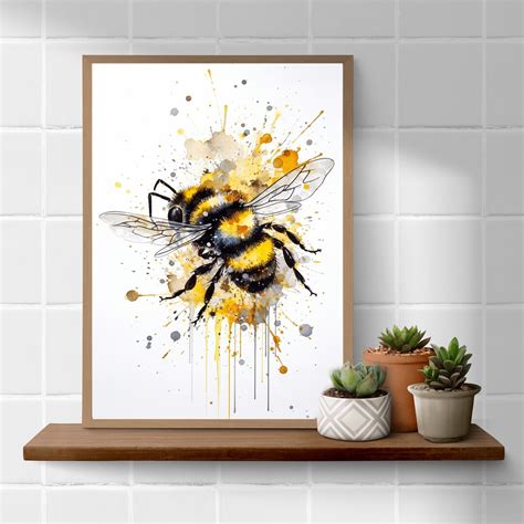 Bumble Bee Watercolour Splash Art Modern A4 Print Etsy