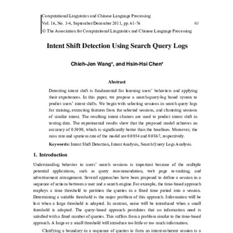 Intent Shift Detection Using Search Query Logs Acl Anthology